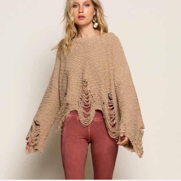 POL | Sweaters | Pol Latte Popcorn Distressed Sweater | Poshmark